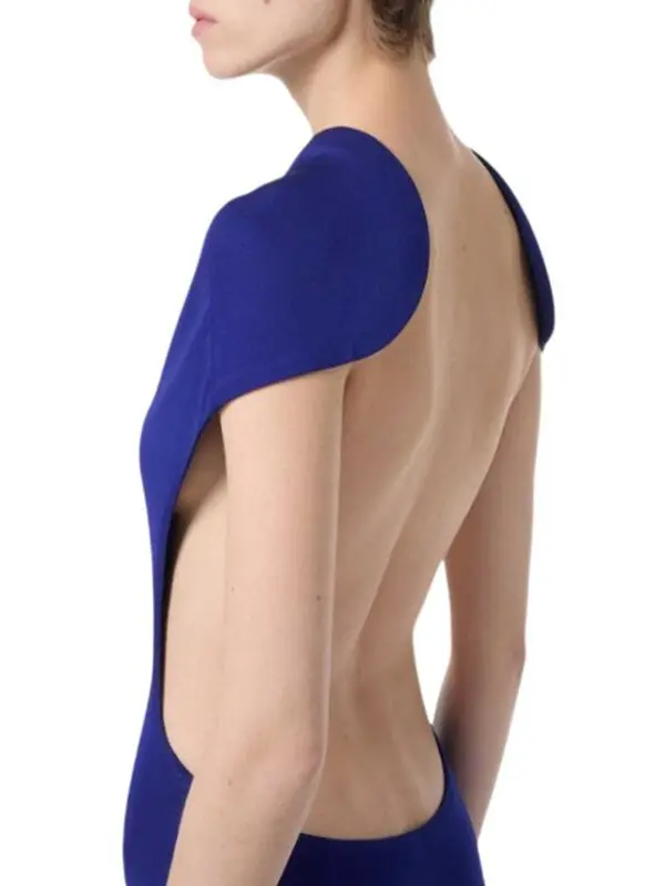 TOM FORD Backless Evening Dress With Cap Sleeves And Train - Blue