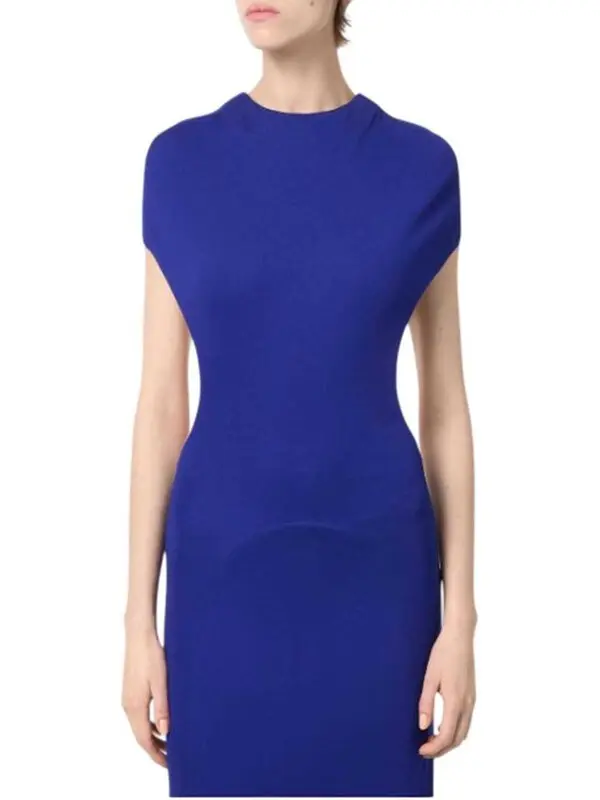 TOM FORD Backless Evening Dress With Cap Sleeves And Train - Blue