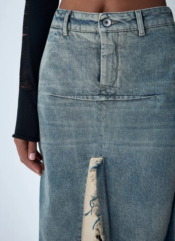Rick Owens Distressed Denim Maxi Skirt