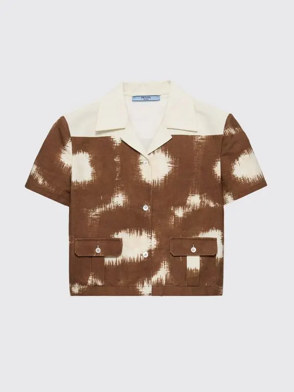 Prada Cotton Shirt With Printed Detail - Brown