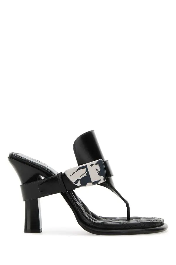 Burberry Leather Thong Mules With High Heel - Black