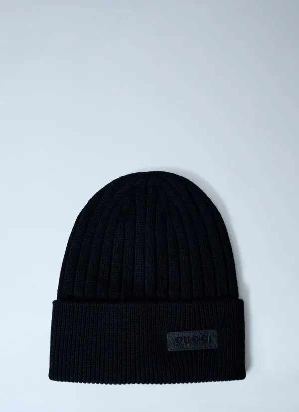 Gucci Logo Motif Beanie Hat - Black
