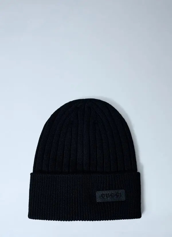 Gucci Logo Motif Beanie Hat - Black
