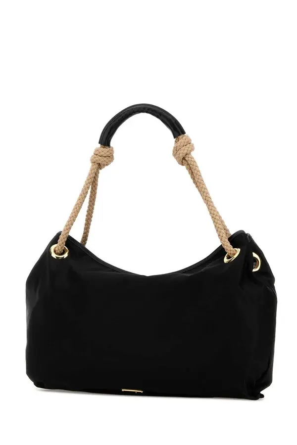 Prada Fabric Shopping Bag With Golden Metal Finishing - Black