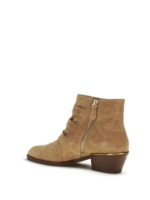 Chloé Suede Studded Buckled Ankle Boots - Cream