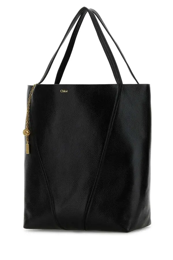 Chloé Leather Large Spin Shopping Bag - Black