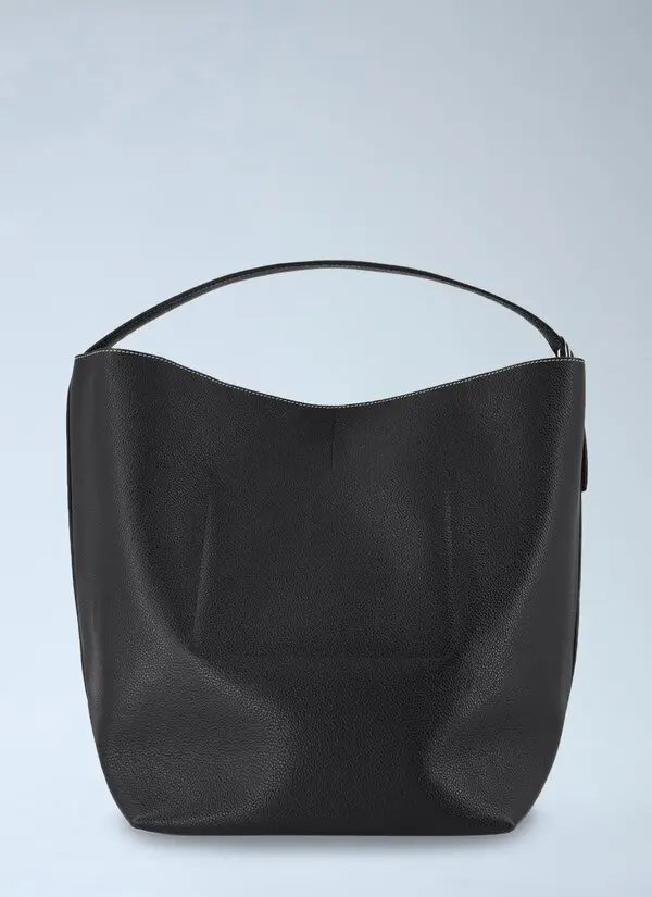 TOTEME Belted Tote Bag In Pebble-grain Leather - Black
