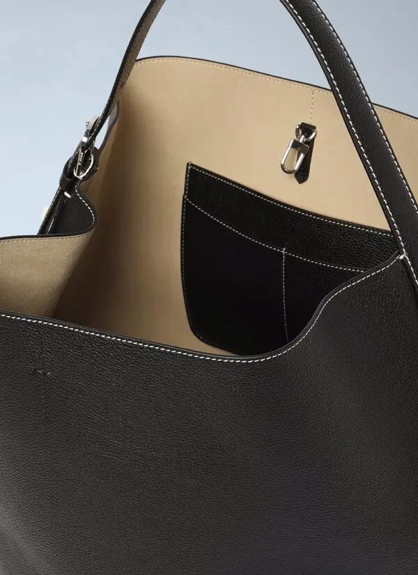TOTEME Belted Tote Bag In Pebble-grain Leather - Black