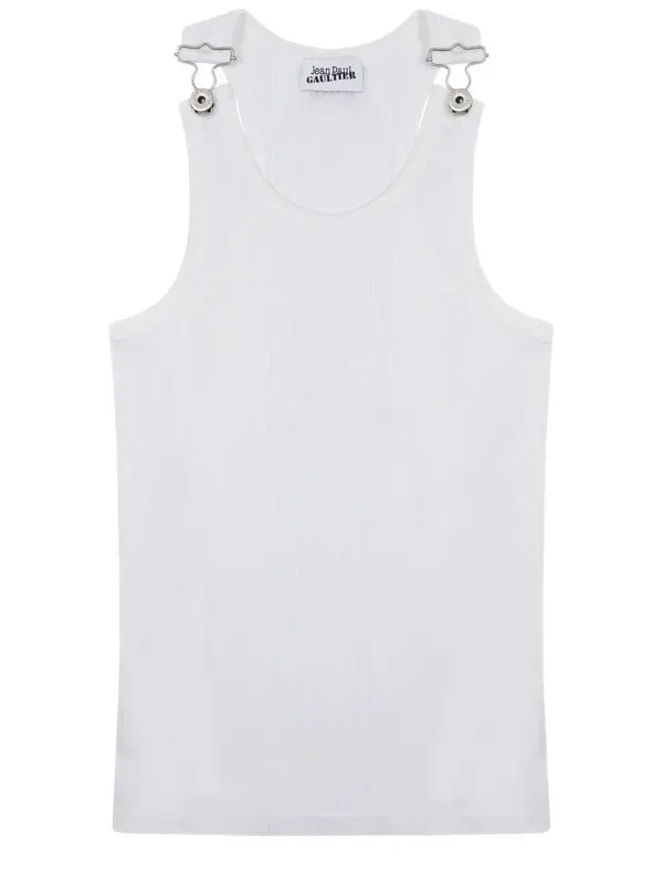 JEAN PAUL GAULTIER Ribbed Tank Top With Embellished Straps - White