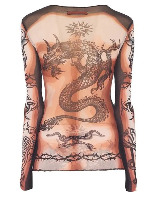 JEAN PAUL GAULTIER Tattoo Print Mesh Top
