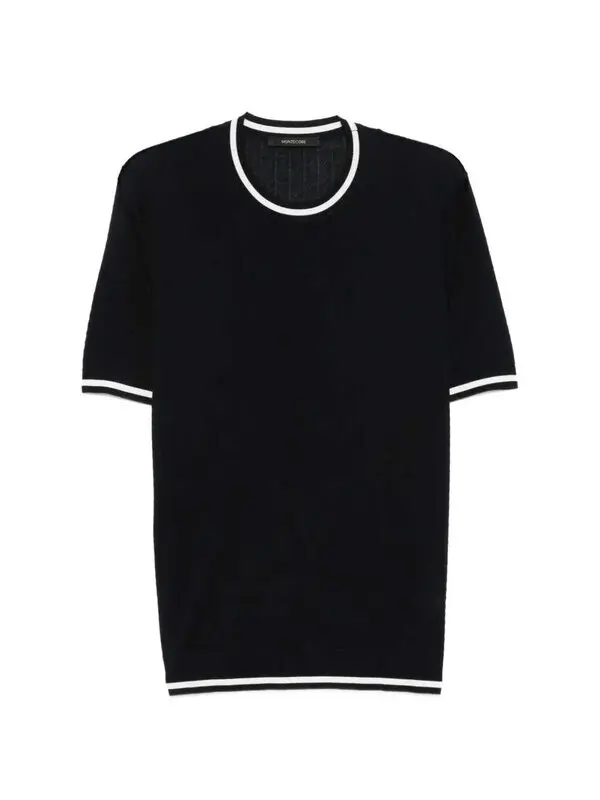 MONTECORE Fine-knit T-shirt With Contrasting Trim - Blue