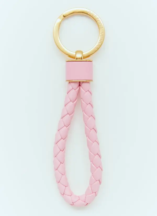 Bottega Veneta Intreccio Leather Keyring - Pink