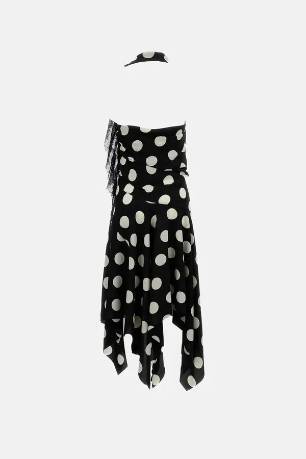 Junya Watanabe Polka Dot Halter Neck Midi Dress With Lace Trim - Multicolor