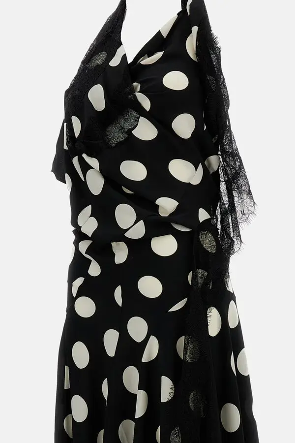 Junya Watanabe Polka Dot Halter Neck Midi Dress With Lace Trim - Multicolor