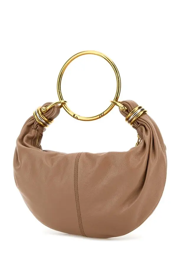 Chloé Antiqued Leather Handbag With Golden Metal Hoop Handle - Pink