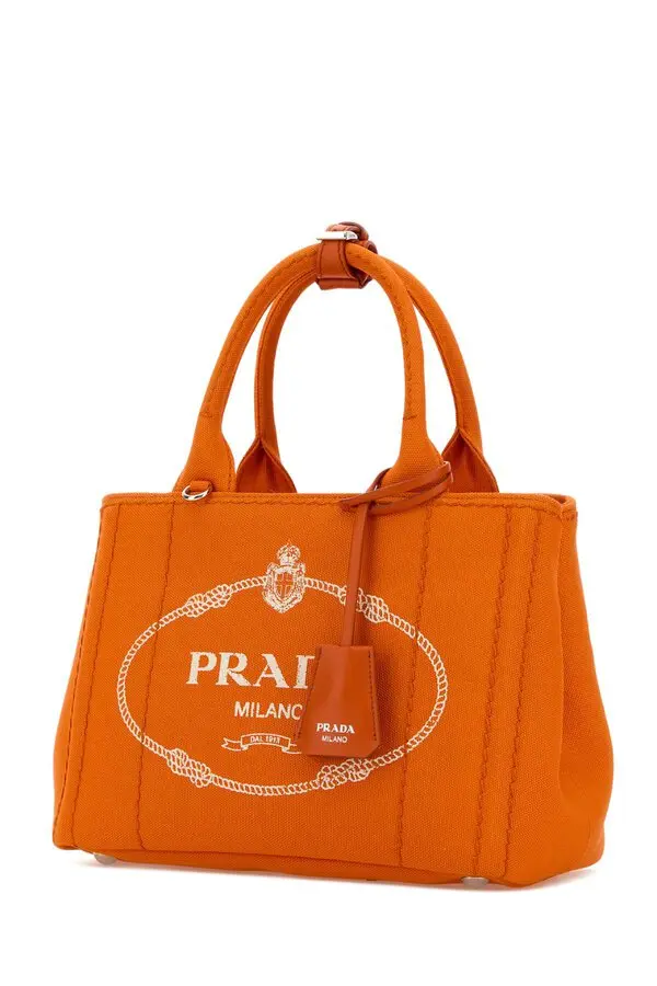 Prada Small Jardinière Handbag In Canvas - Orange