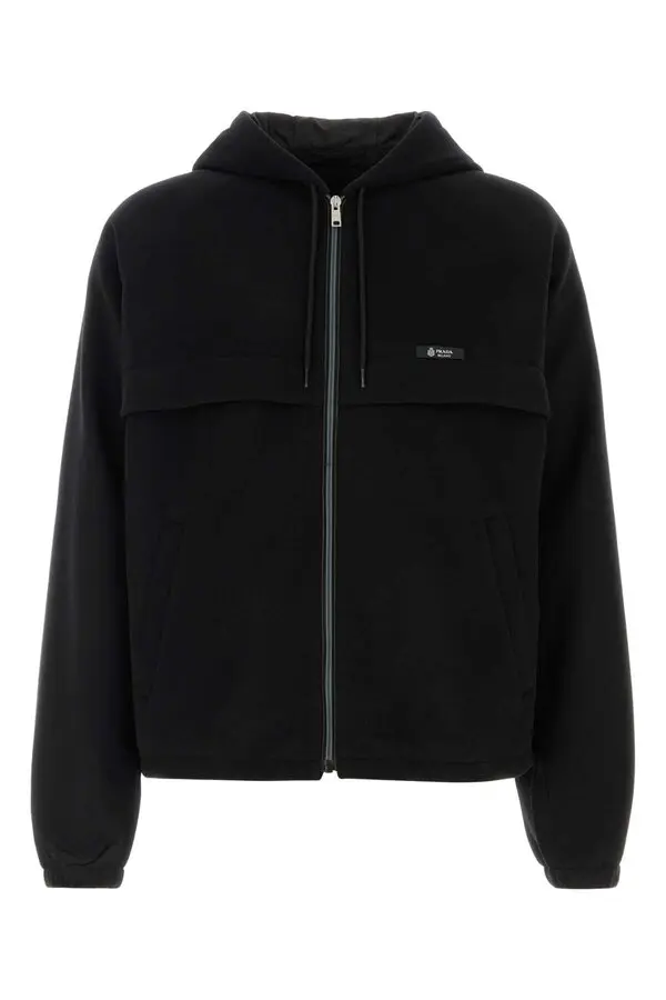 Prada Zip-up Hoodie With Drawstring - Black