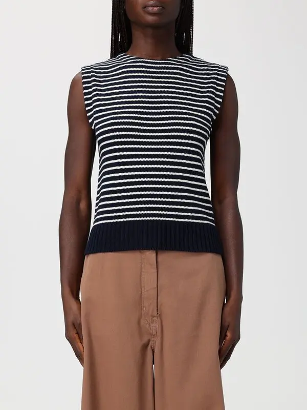 Max Mara Sleeveless Striped Knit Pullover - Blue
