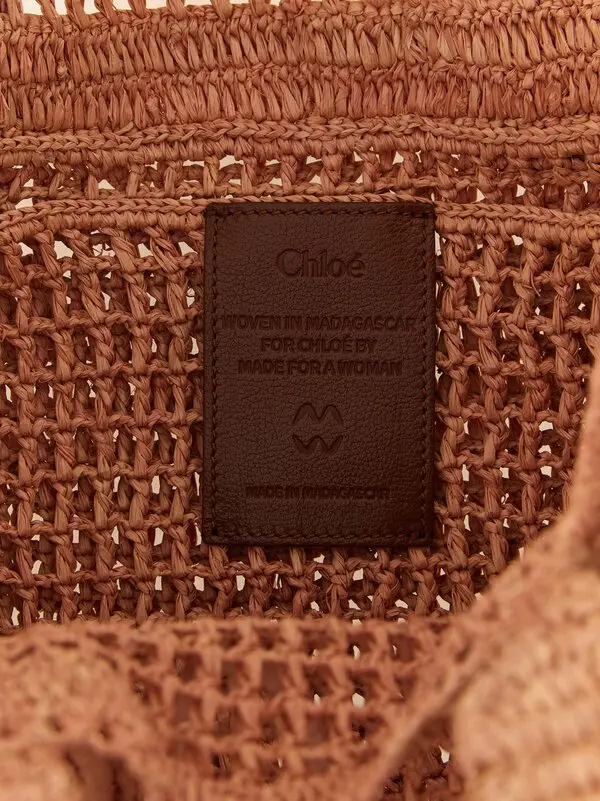 Chloé Crocheted Raffia East-west Shopping Bag With Leather Trim - Pink