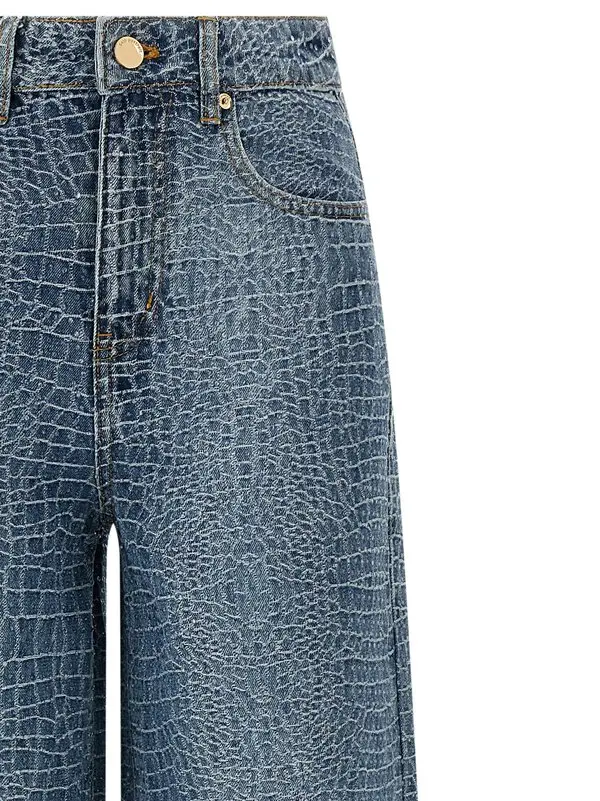 SELF-PORTRAIT Rhinestone Croc Effect Wide Leg Jeans