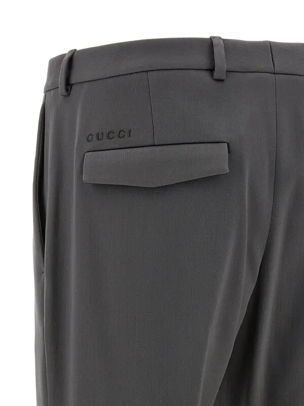 Gucci Tailored Wool Satin Trousers - Gray