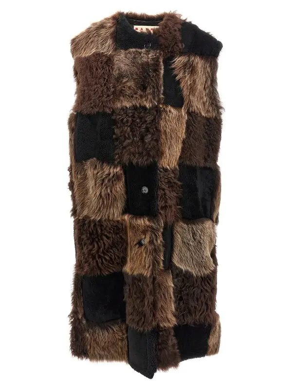 Marni Long Shearling Vest - Brown