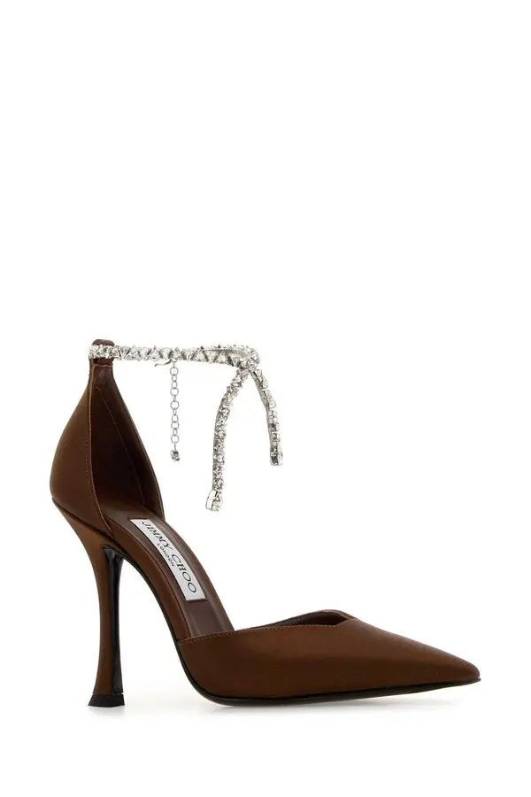 JIMMY CHOO Satin Stevie 100 Pumps With Embellished Ankle Strap - Brown