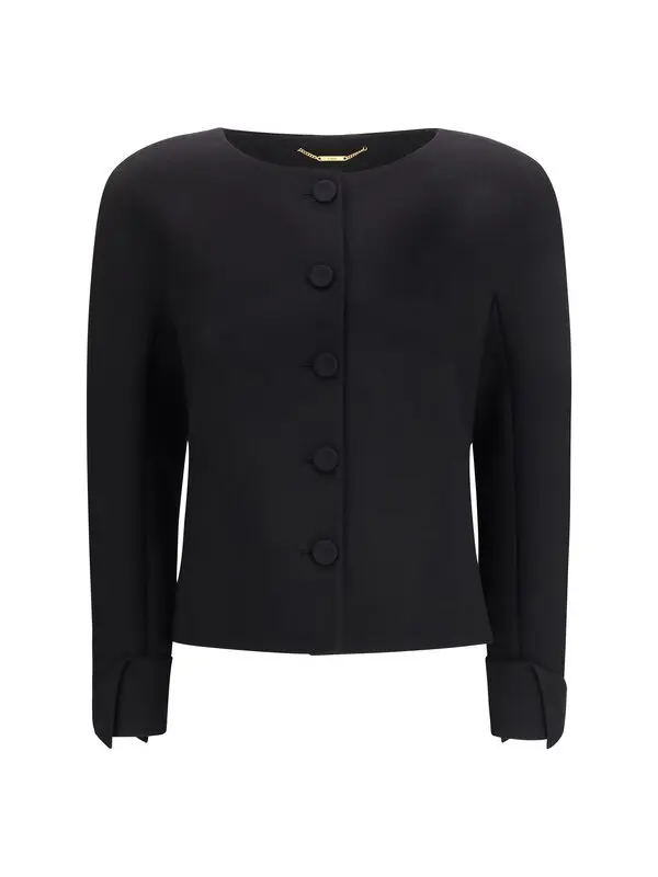 Chloé Collarless Wool Crêpe Fitted Jacket - Black