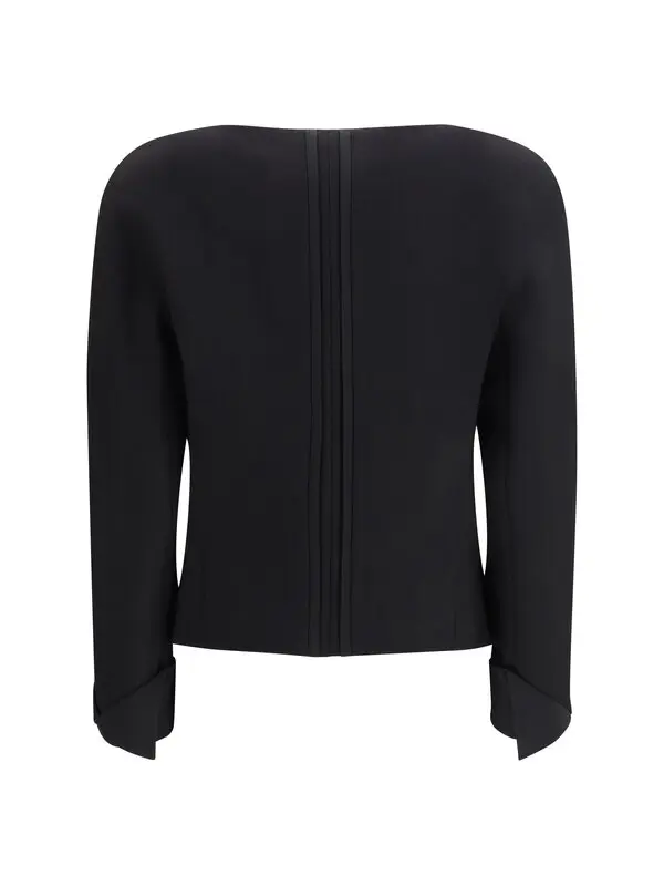 Chloé Collarless Wool Crêpe Fitted Jacket - Black