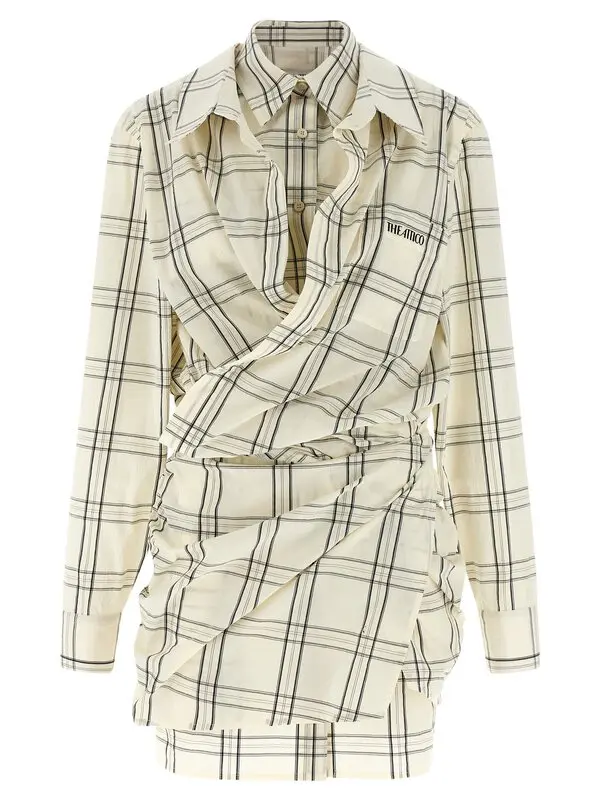 Attico Checked Cotton Poplin Mini Shirt Dress With Embroidered Logo - Multicolor