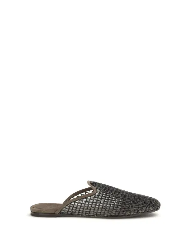 Brunello Cucinelli Suede Mules With Precious Net Embroidery