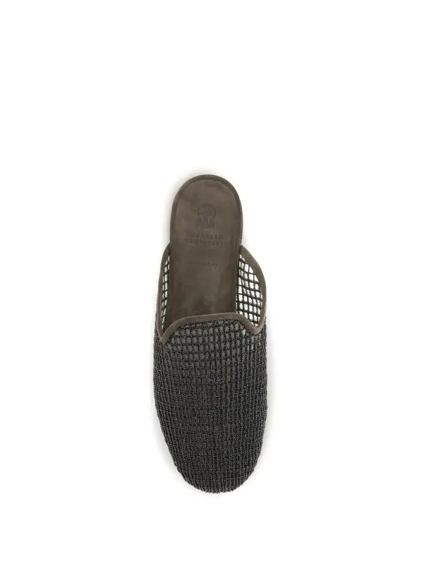 Brunello Cucinelli Suede Mules With Precious Net Embroidery