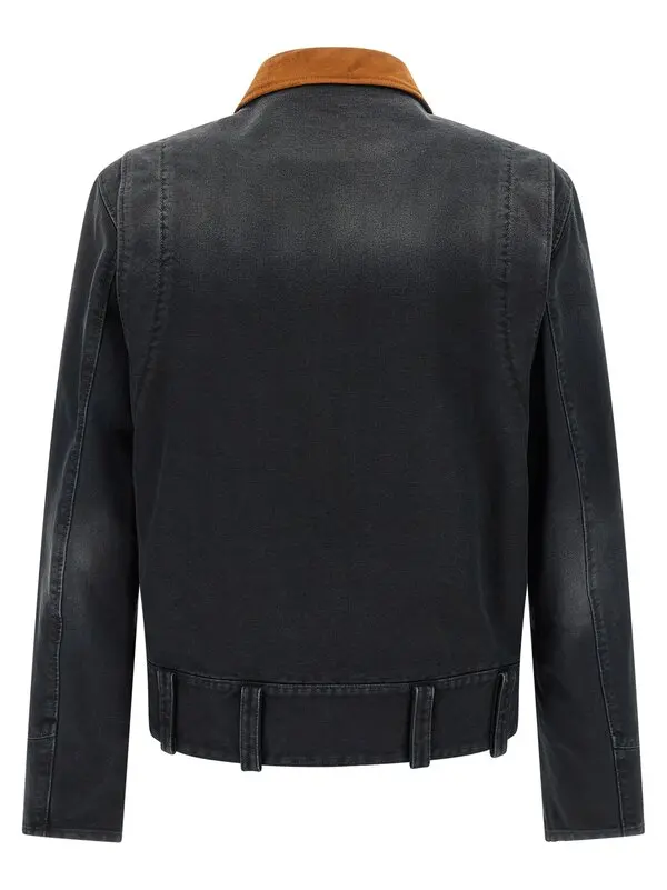 Marni Canvas Jacket With Suede Collar And Logo Detail