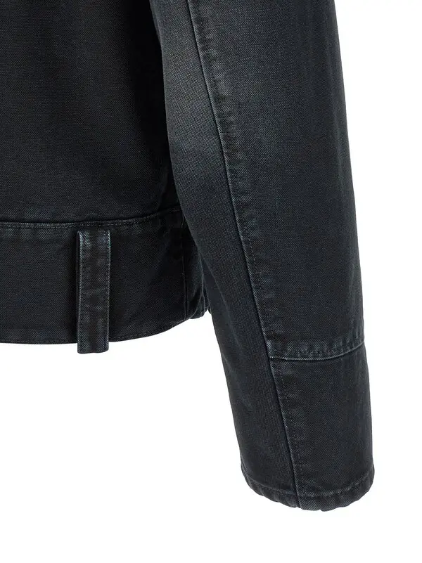 Marni Canvas Jacket With Suede Collar And Logo Detail