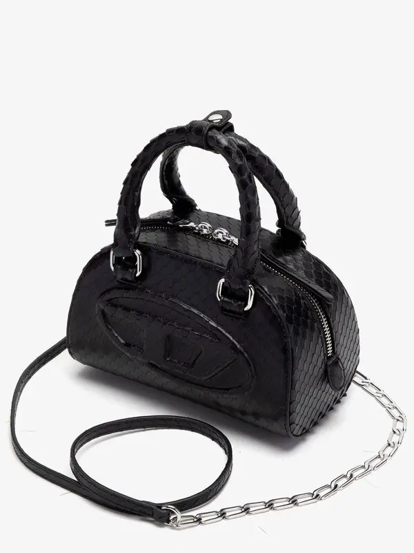 DIESEL® 1dr Dome Python Leather Crossbody Bag - Black
