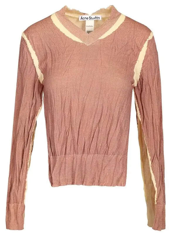 Acne Studios Long Sleeve Crumpled V-neck Sweater With Button Detail - Multicolor