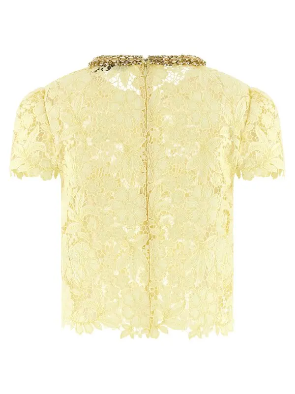 SELF-PORTRAIT Lace Crewneck Top With Pearl And Crystal Embellishment