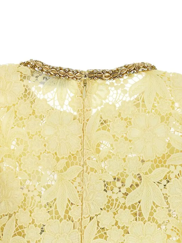 SELF-PORTRAIT Lace Crewneck Top With Pearl And Crystal Embellishment