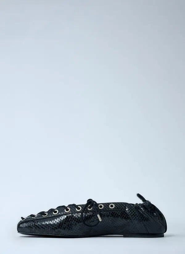 GANNI Ballerina Flats With Eyelet Lace-up Construction - Black