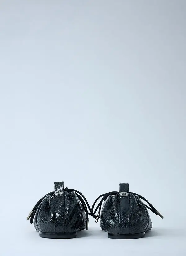 GANNI Ballerina Flats With Eyelet Lace-up Construction - Black