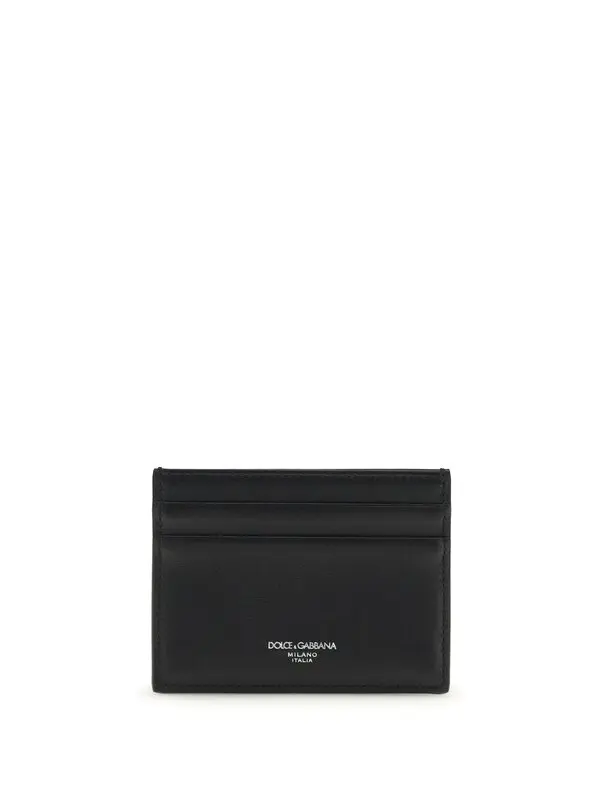 Dolce & Gabbana Calfskin Plongé Cardholder With Woven Detail - Black