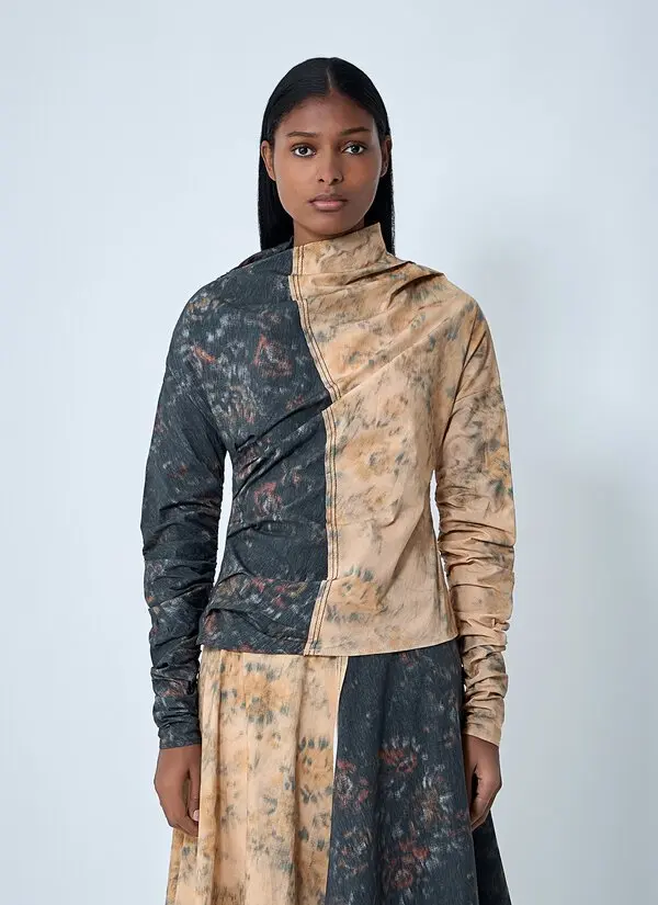 GANNI Ruched Highneck Long Sleeve Top