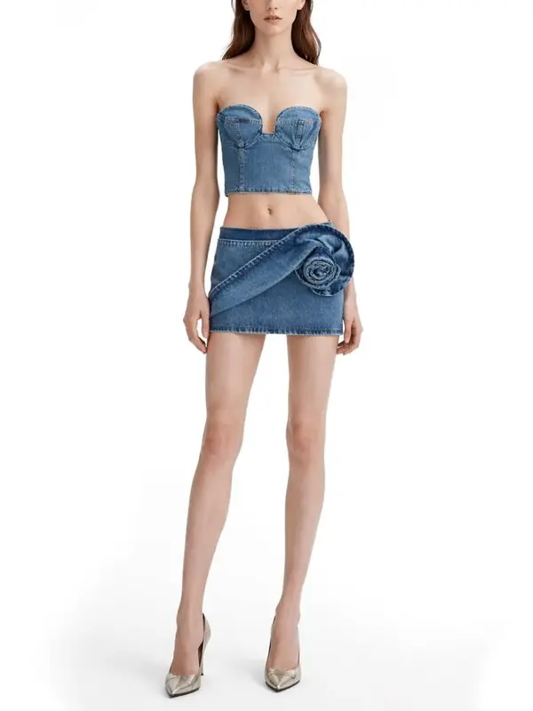 Magda Butrym Denim Mini Skirt With Rose Detail - Blue