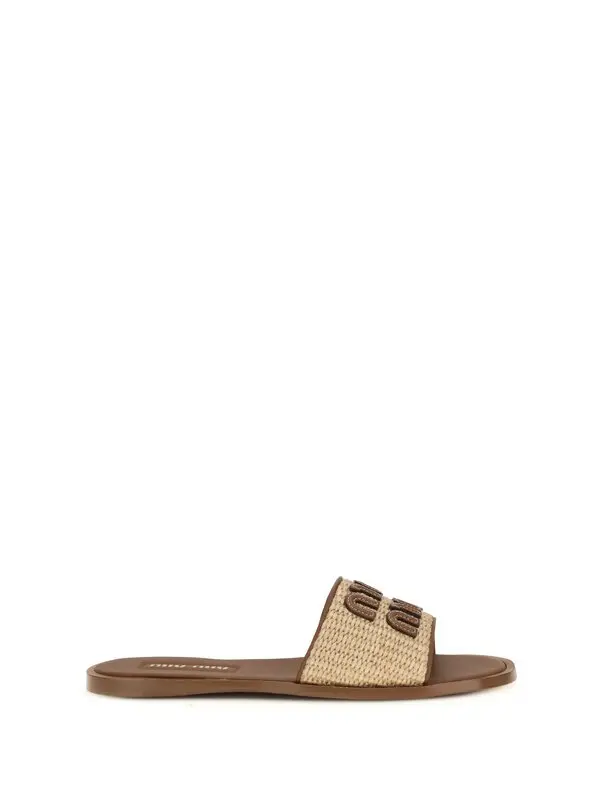 Miu Miu Raffia Logo Slide Sandals