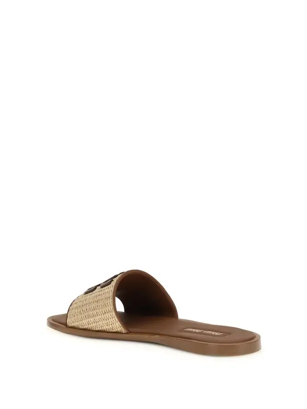 Miu Miu Raffia Logo Slide Sandals