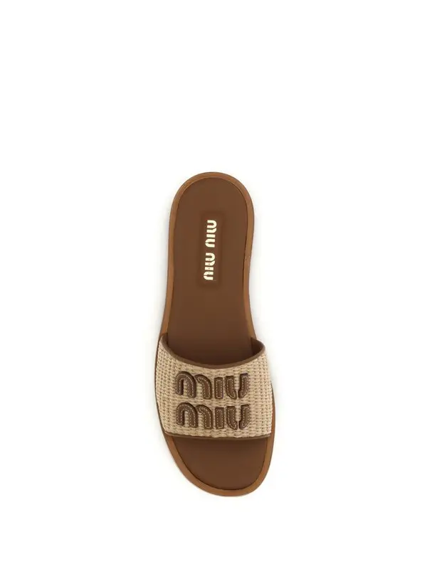 Miu Miu Raffia Logo Slide Sandals