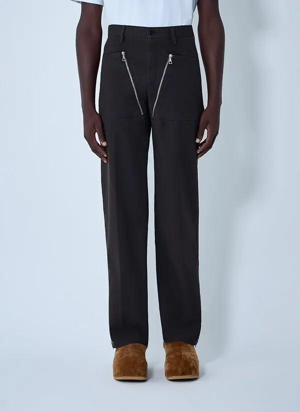Dries Van Noten Zip Embellished Cotton-twill Pants - Brown