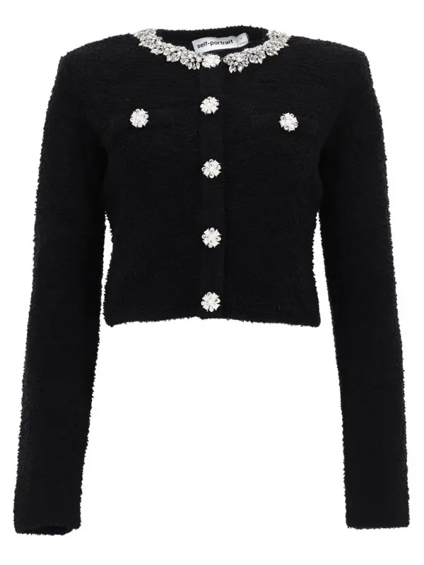 SELF-PORTRAIT Jewel Button Cardigan - Black