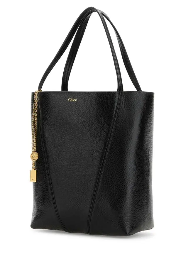 Chloé Leather Shopping Bag With Gold Tone Chain Detail - Black