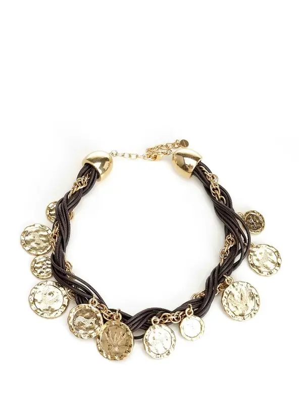 Jacquemus Pièces" Brass And Woven Leather Necklace With Decorated Pendants - Gold